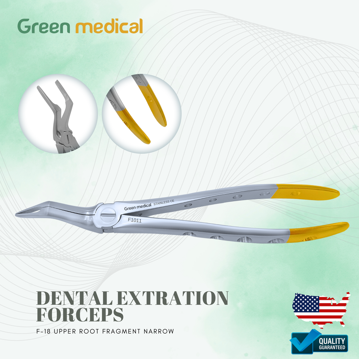 DENTAL EXTRACTION FORCEPS F-18 UPPER ROOT FRAGMENT NARROW – Green ...