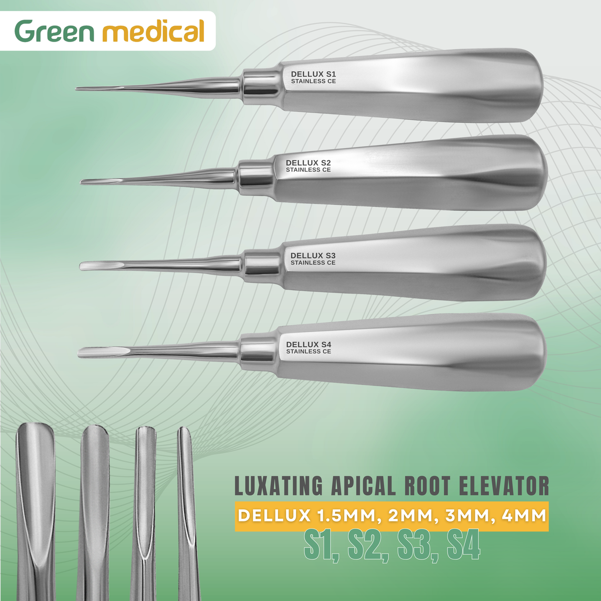 Dental Luxating Root Tip Elevators Set – Straight, Octagonal Handle ...
