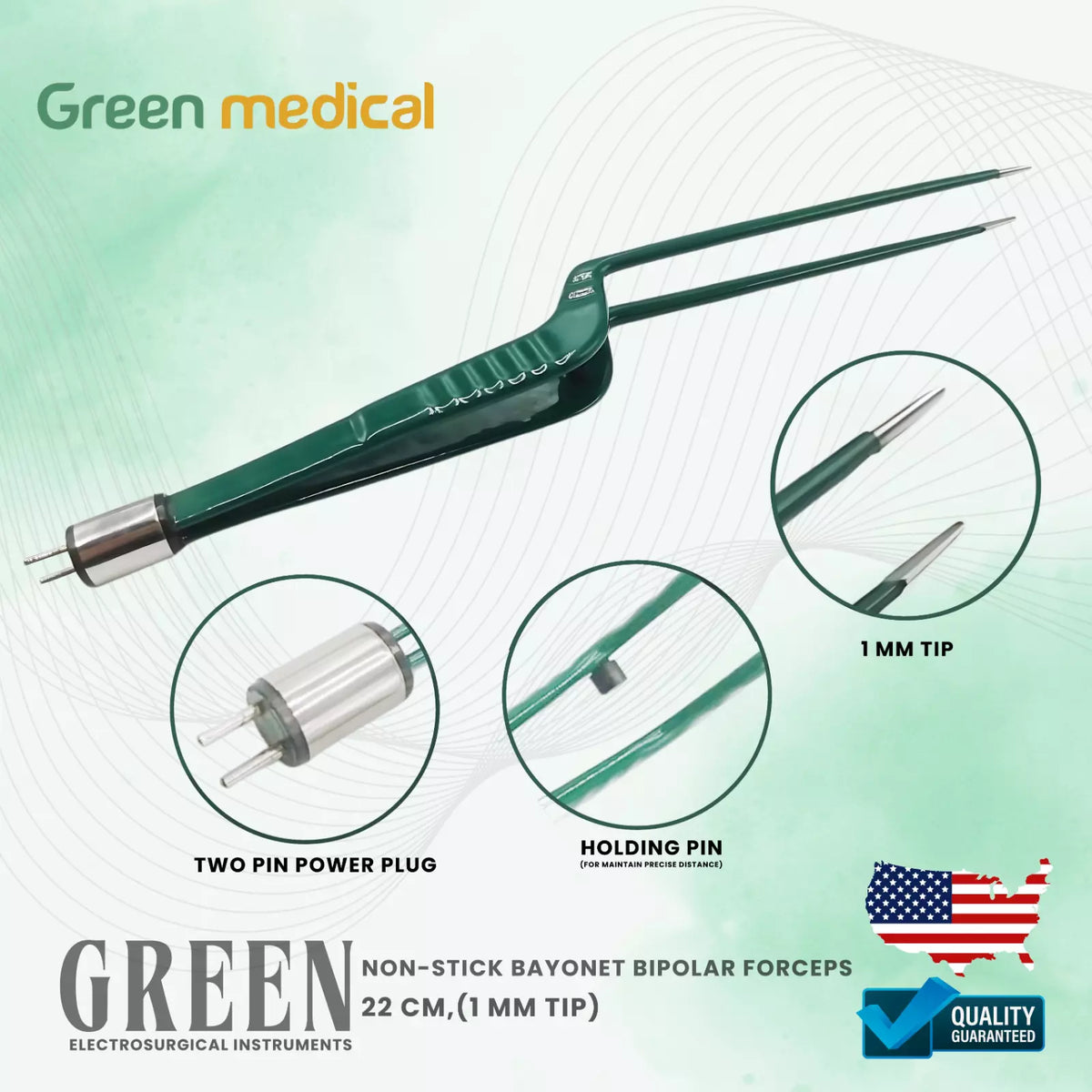 Reusable Bipolar Forceps Us Connector 2 pin, 22cm Working Point 1mm Au ...