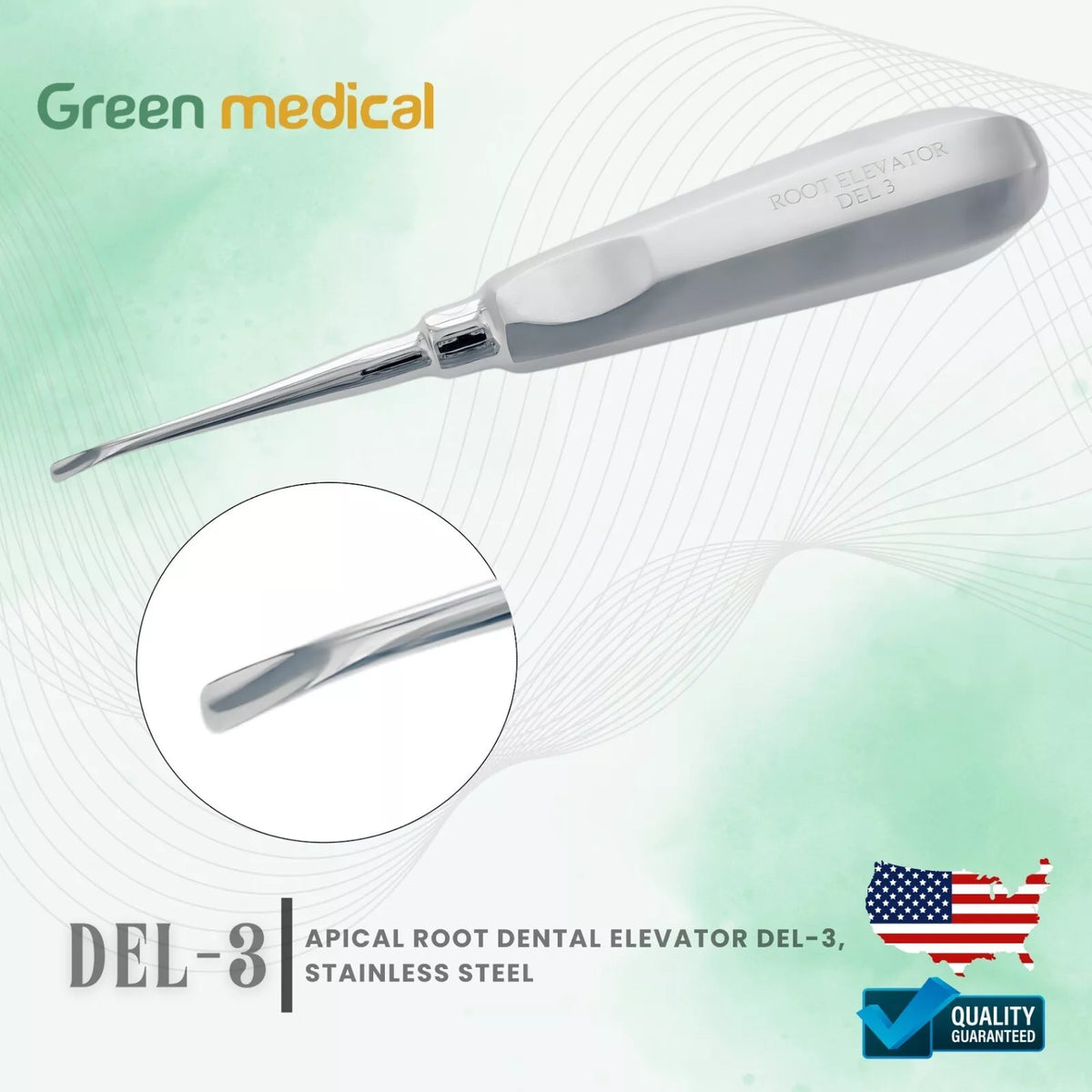 Dental Apical Root Tip Elevator DEL # 3 Dental Instruments – Green ...
