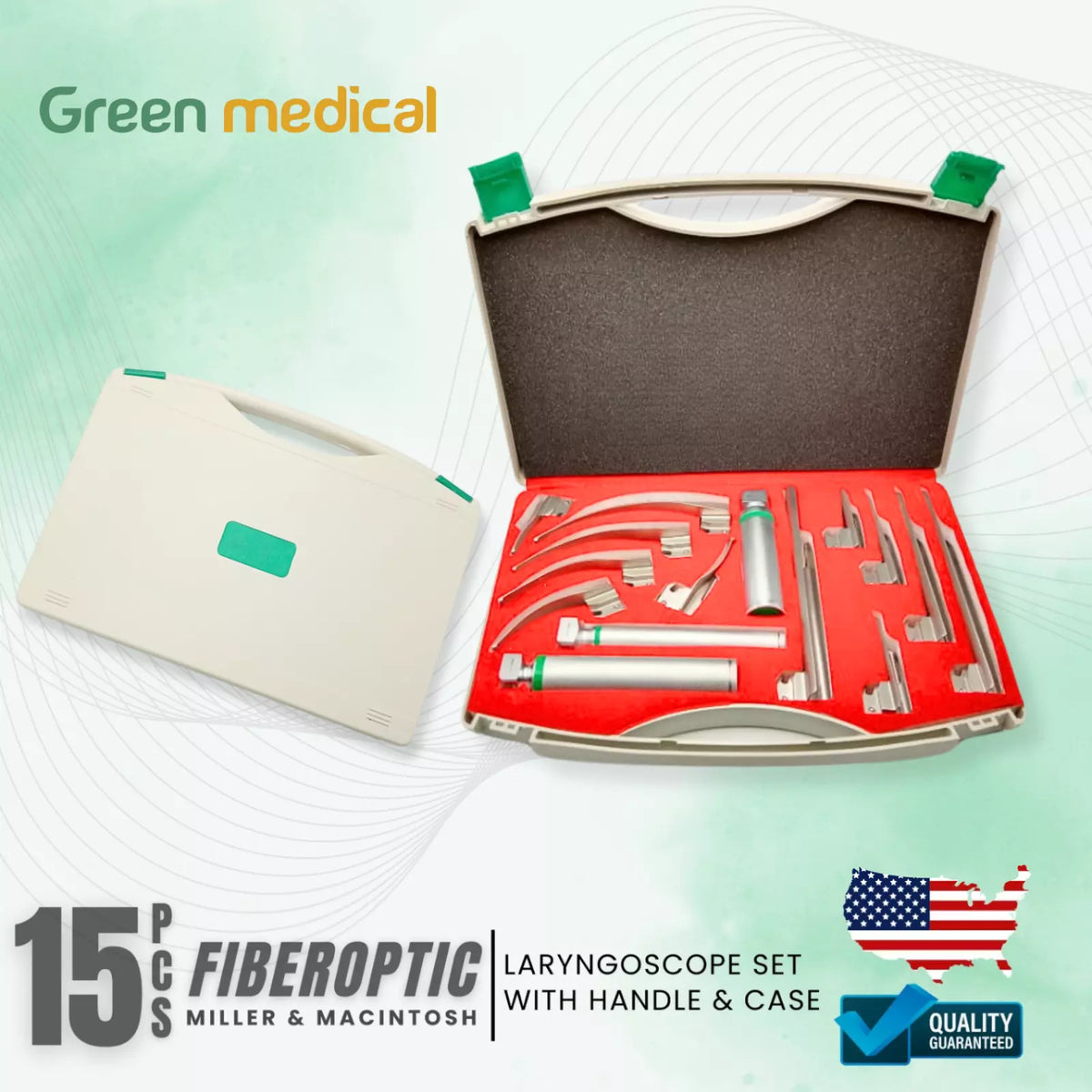 Laryngoscope Set Fiber Optic MACINTOSH MILLER Blades 3 Handle EMT Intu ...