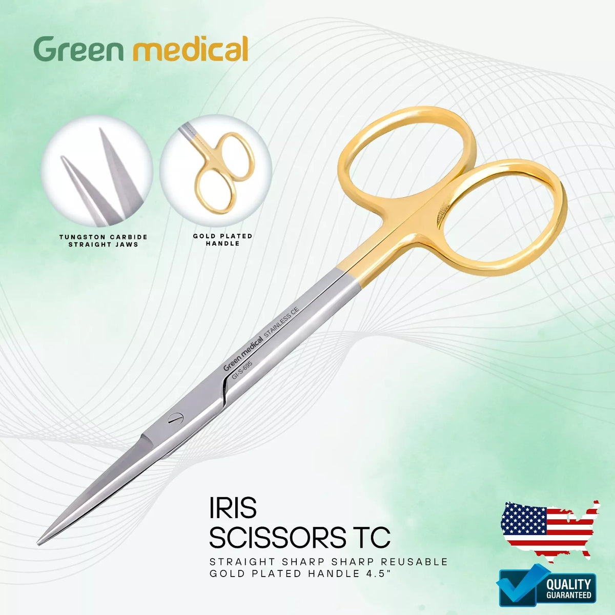 TC Iris Scissors 4.5" Straight Gold Handle Surgical Instruments Stainl ...
